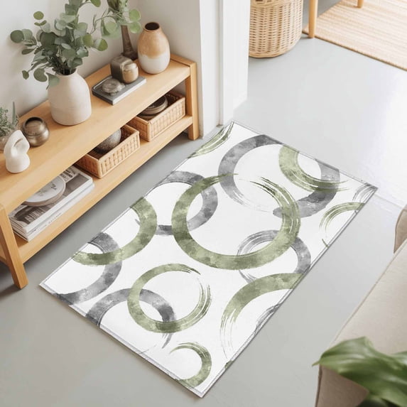 Abstract Green White Circle Rectangle Rug 2'x3' Retro Geometric Art ...