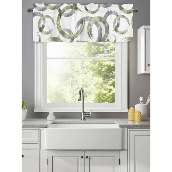 Abstract Green White Circle Valances for Windows,Rod Pocket Valance for ...