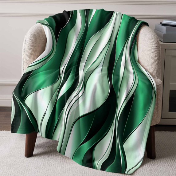 Abstract Green White Wavy Line Throw Blanket Flannel Fleece Throws ...