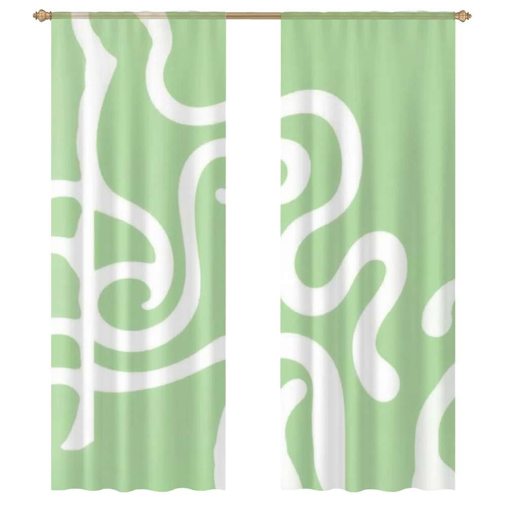 Abstract Green White Wavy Lines Sheer Voile Curtain Window Tulle ...