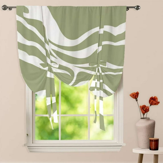 Abstract Green White Wavy Lines Window Curtain for Living Room Roman ...