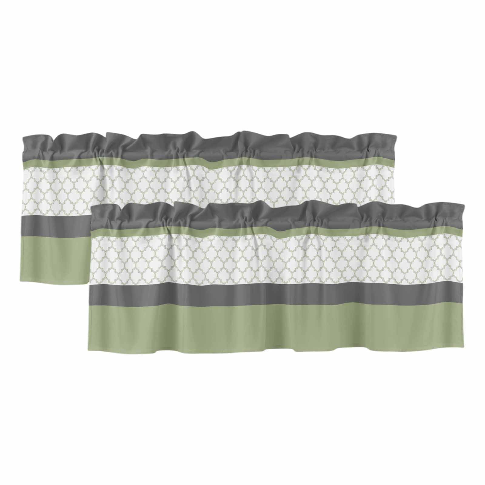 Abstract Green Window Valance, Grey Stripes Moroccan Geometric Modern ...