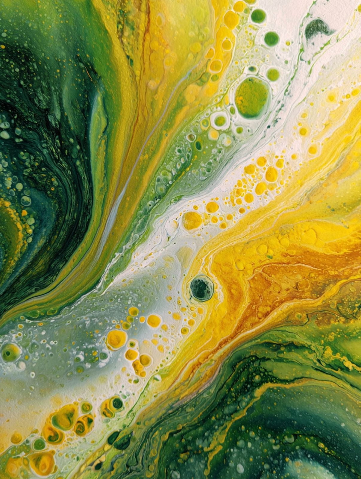 Abstract Green Yellow Fluid Art Canvas Print, Perfect for Living Room ...