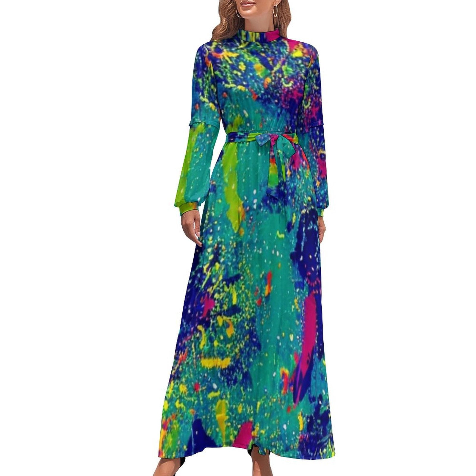 Abstract Green and Blue Paint Splatter Pattern Long Dress dress for ...