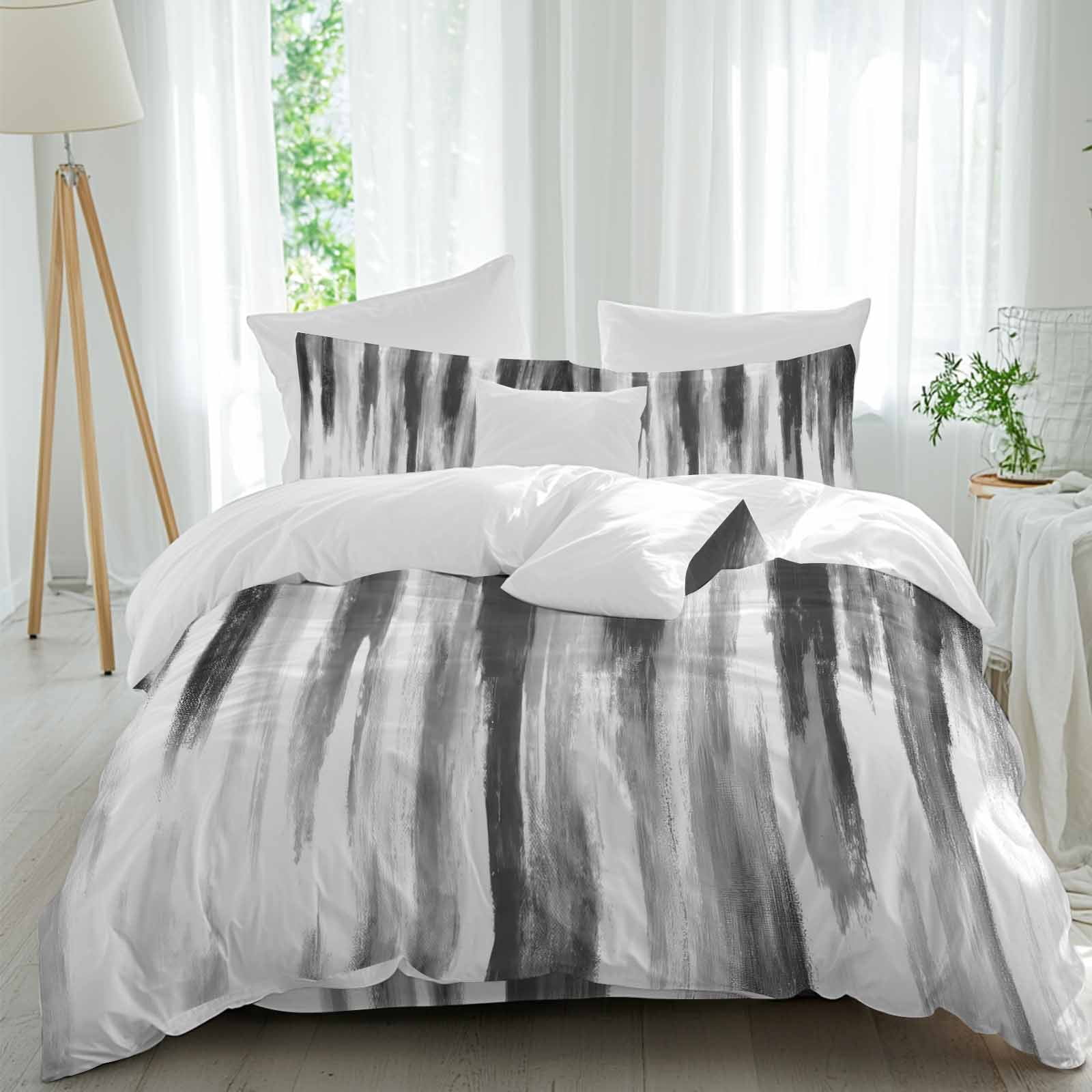 Abstract Grey 4 Piece Duvet Cover Set Queen Size Black Mottled Gradient ...
