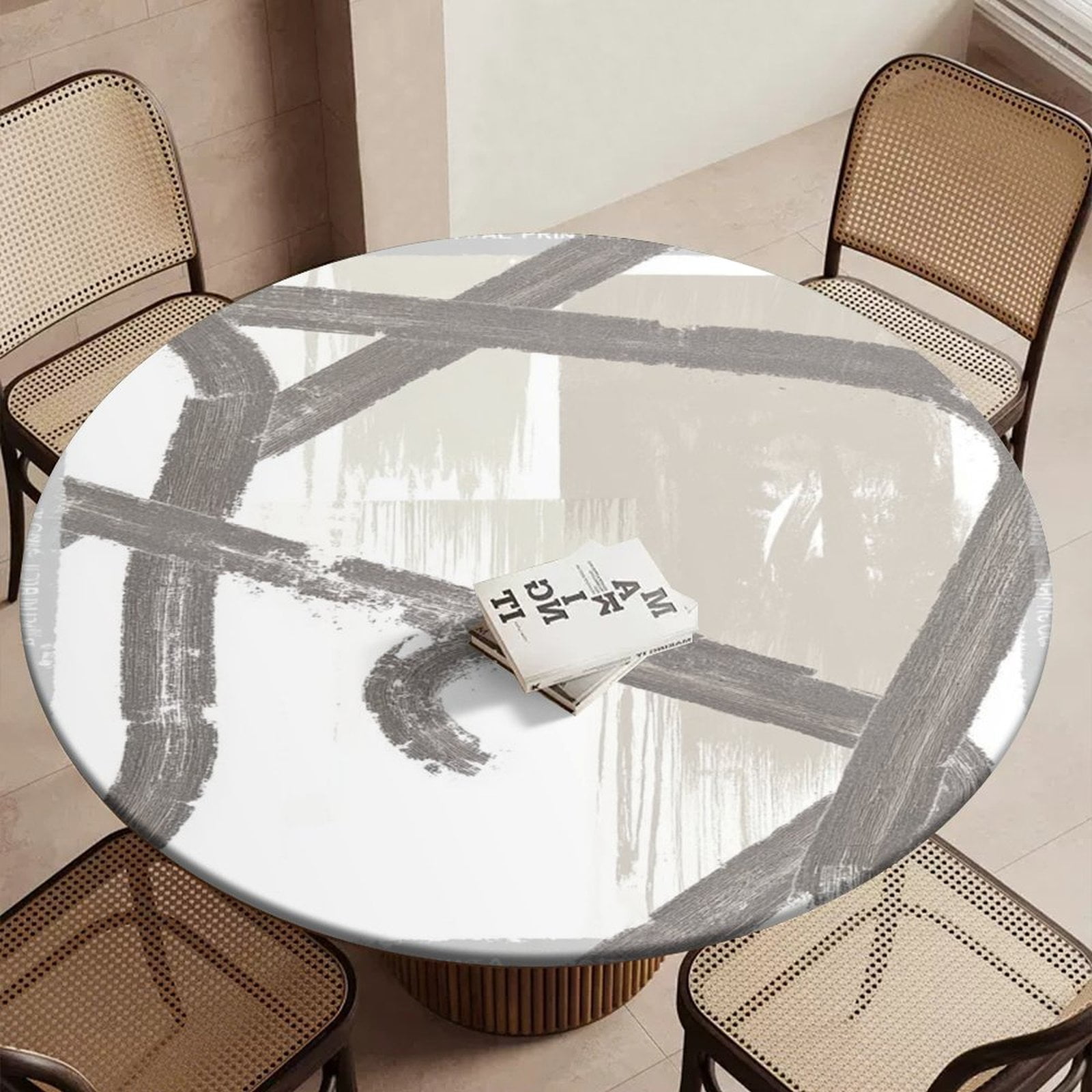 Abstract Grey Brush Strokes Art Round Table Cover Kitchen Printed ...