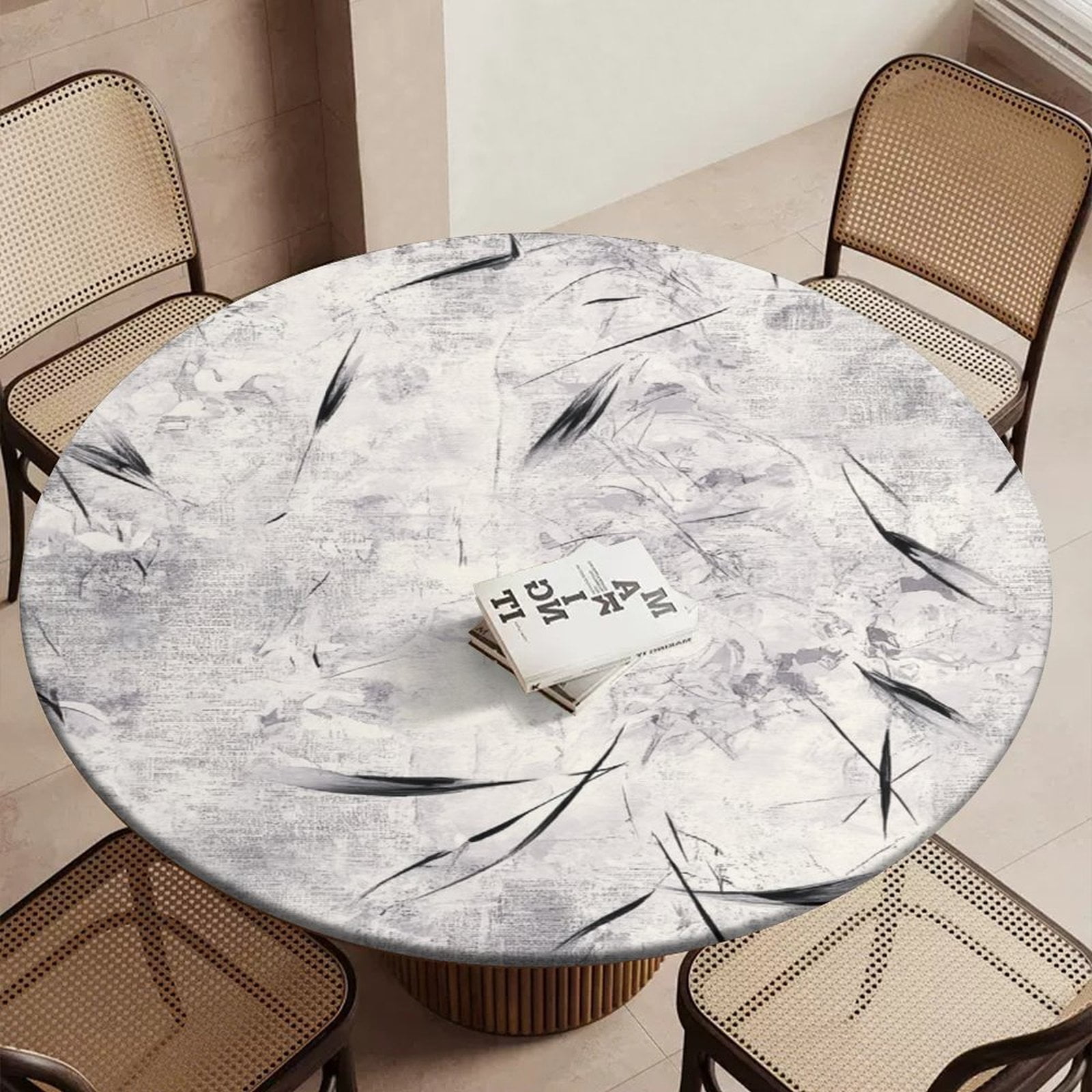 Abstract Grey Brush Strokes Round Table Cover Kitchen Printed ...