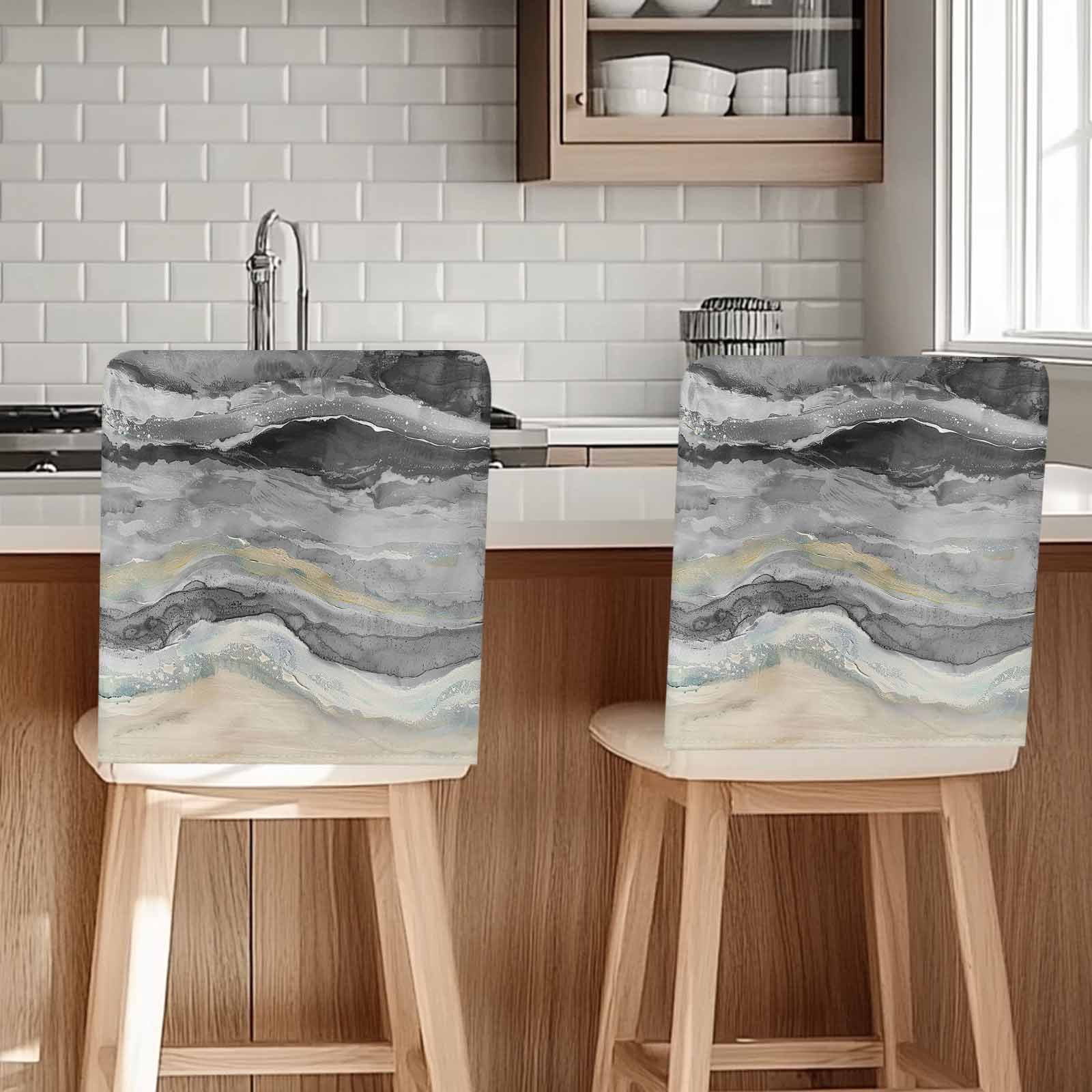 Abstract Grey Chair Covers Set of 6 Gradient Beach Ocean Wave Oil ...