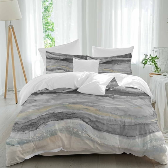 Abstract Grey Comforter Set Full Size, Gradient Beach Ocean Wave Oil ...