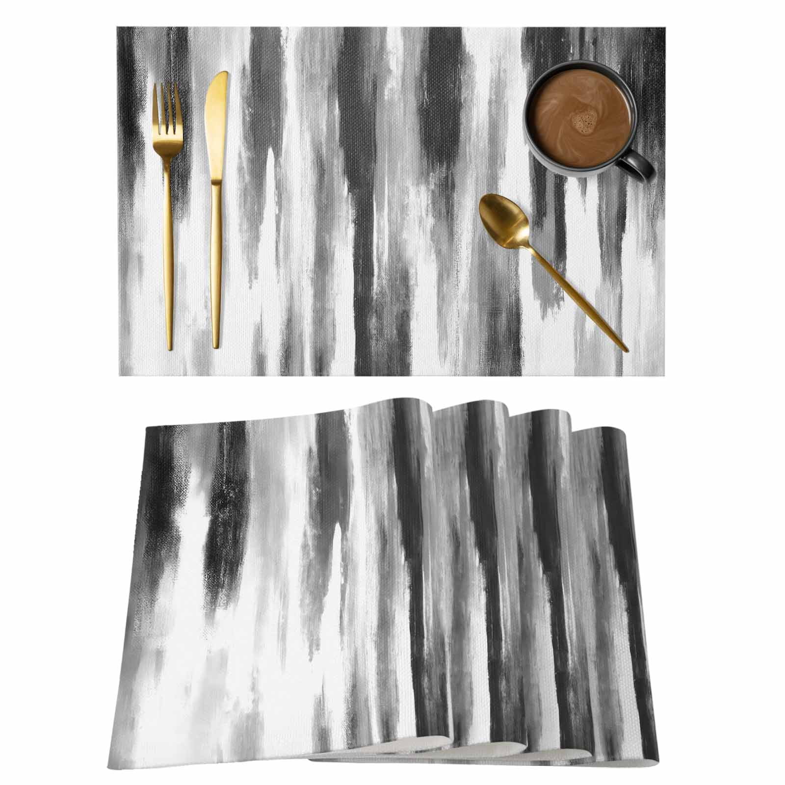 Abstract Grey Cotton Linen Placemats Set of 12, Black Mottled Gradient ...