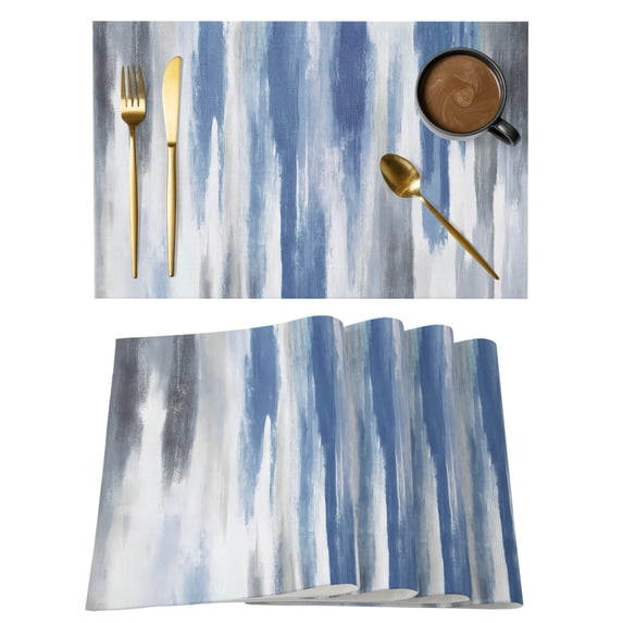 Abstract Grey Cotton Linen Placemats Set of 8, Blue Mottled Gradient ...