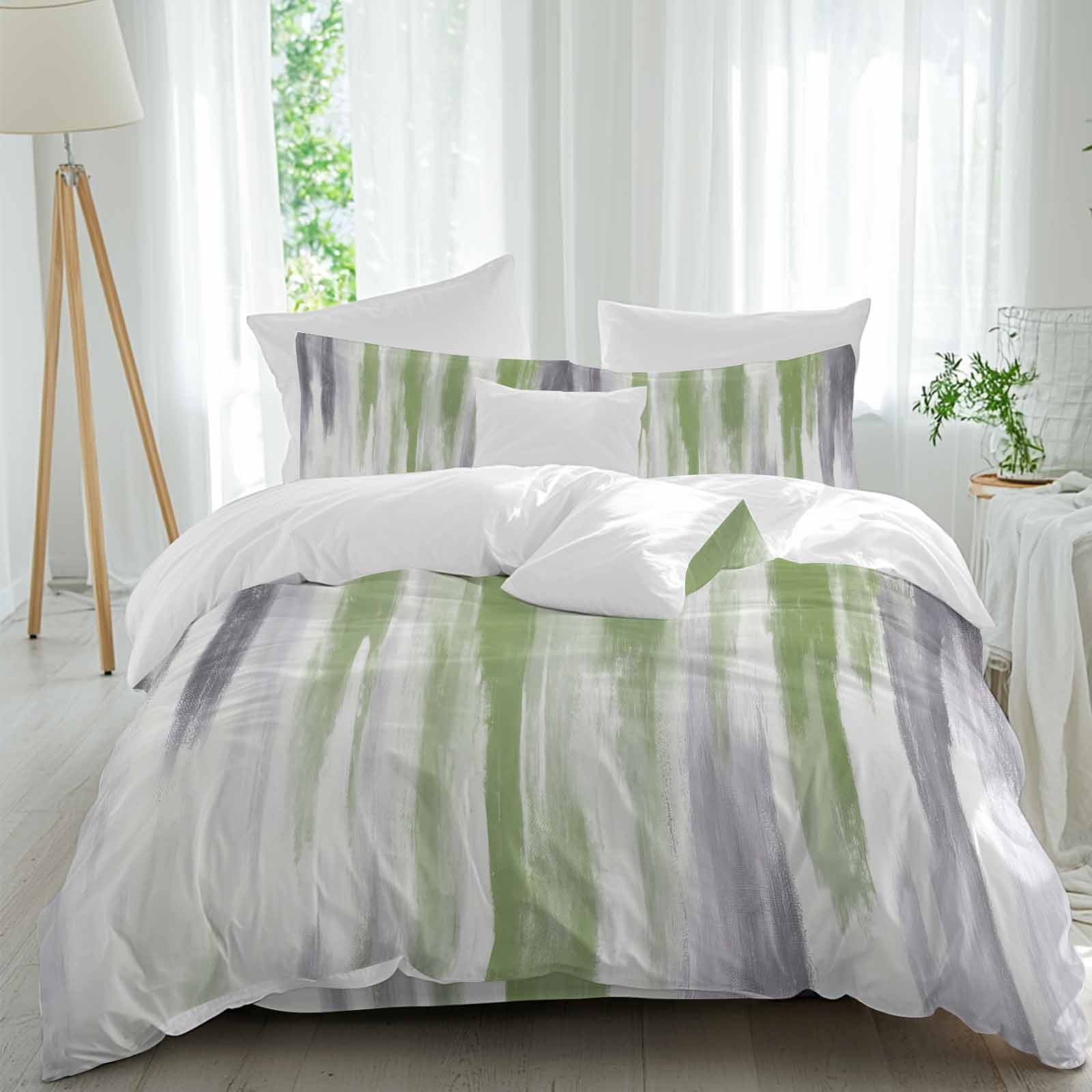 Abstract Grey Duvet Cover Set Twin Size, Green Mottled Gradient Texture ...