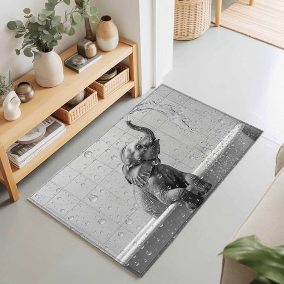Abstract Grey Elephant on Bathtub Rectangle Area Rug 2x3ft,Living Room ...