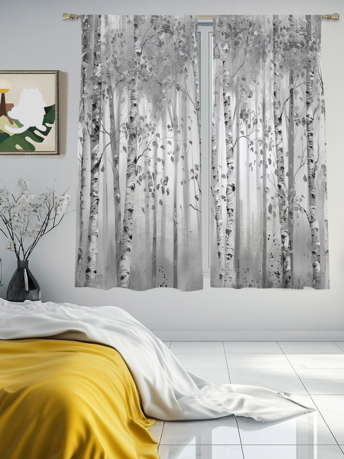 Abstract Grey Forest Landscape Chiffon Sheer Curtains 63 Inches Long ...