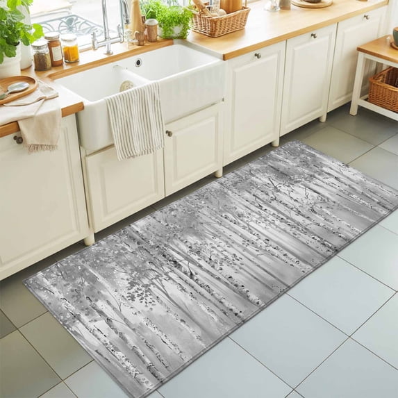 Abstract Grey Forest Landscape Rectangle Rug 2'x6' Summer Botanical ...