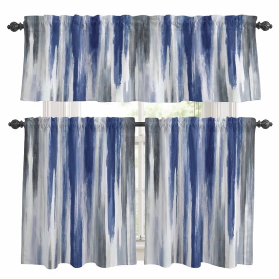 Abstract Grey Kitchen Curtains Set for Windows, Navy Blue Mottled ...