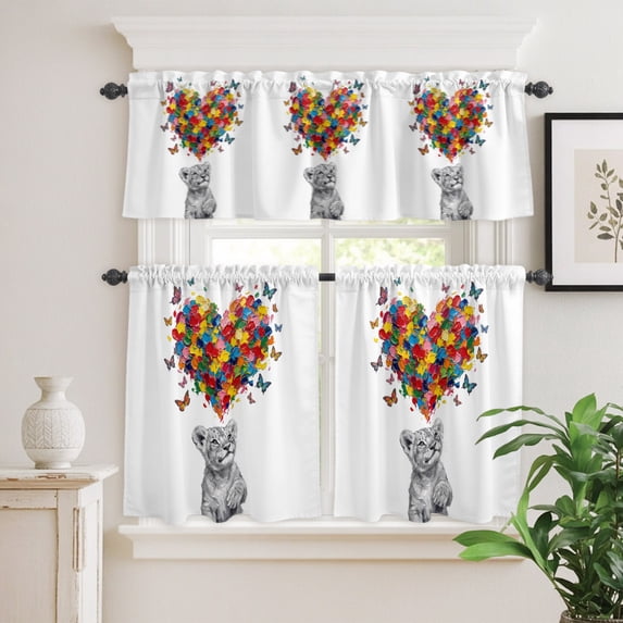 Abstract Grey Lions Colorful Butterflies Curtain Tier and Valance Set 3 ...