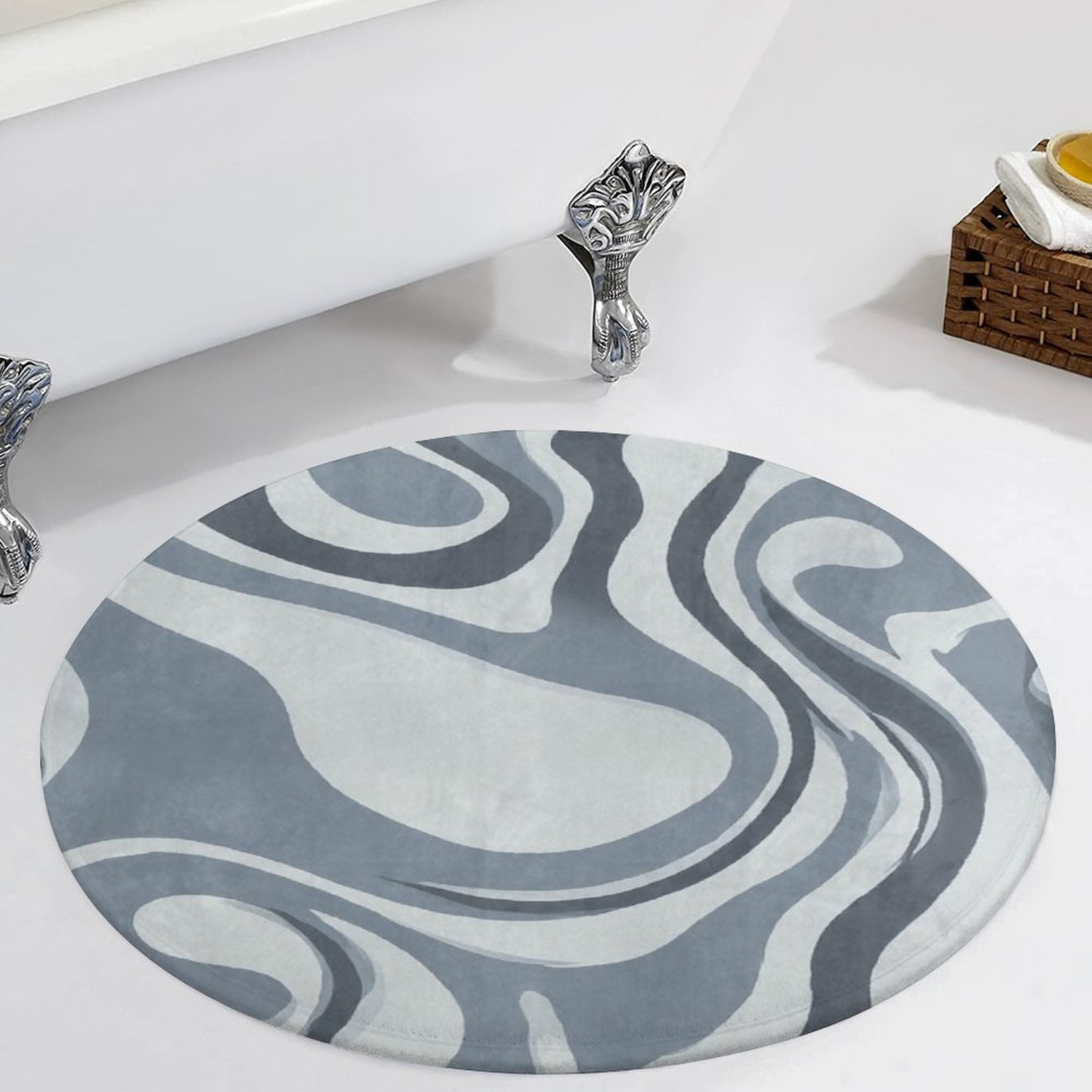 Abstract Grey Marble Swirls Design Round Carpet Circle Rug Outdoor ...