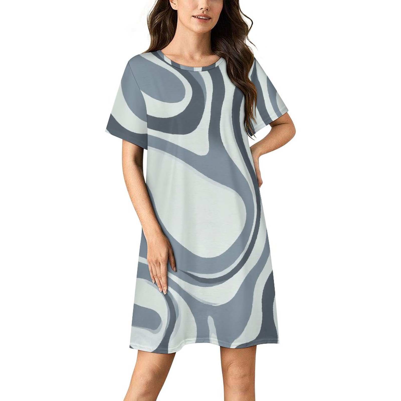Abstract Grey Marble Swirls Design Women Nightgown Sleepwear Short ...