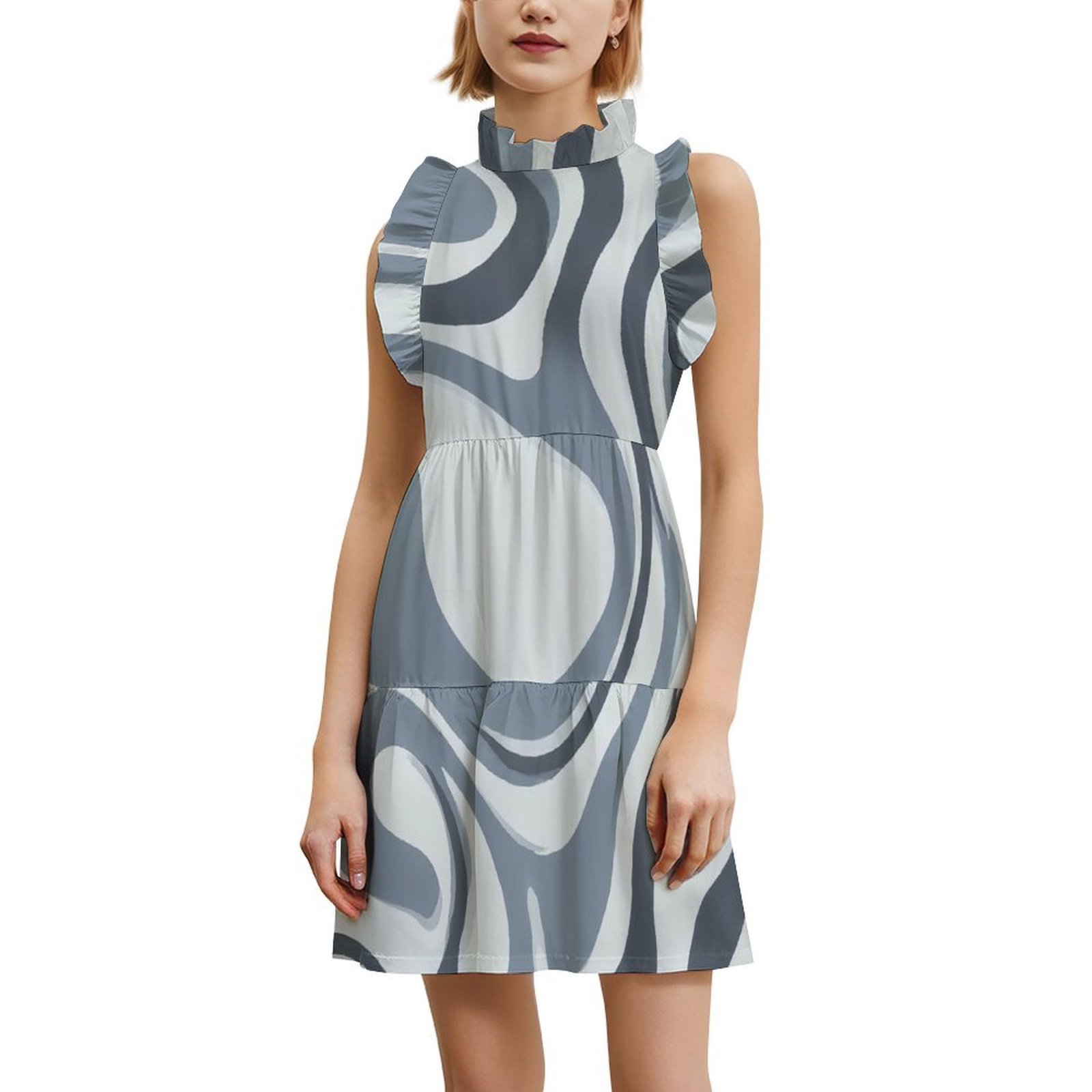 Abstract Grey Marble Swirls Design Women's Fashion Casual Dress Summer ...