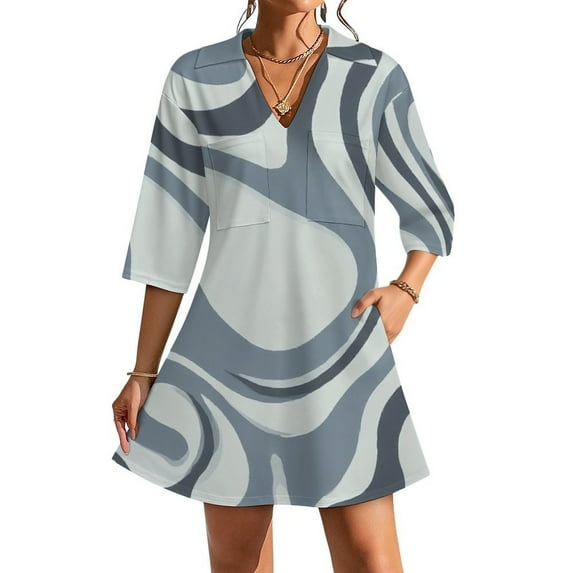 Abstract Grey Marble Swirls Design Womens Dress With Pockets Summer V ...