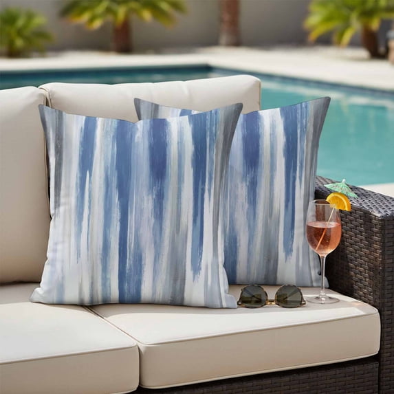 Abstract Grey Outdoor Throw Pillow Covers Set of 2, Blue Mottled ...