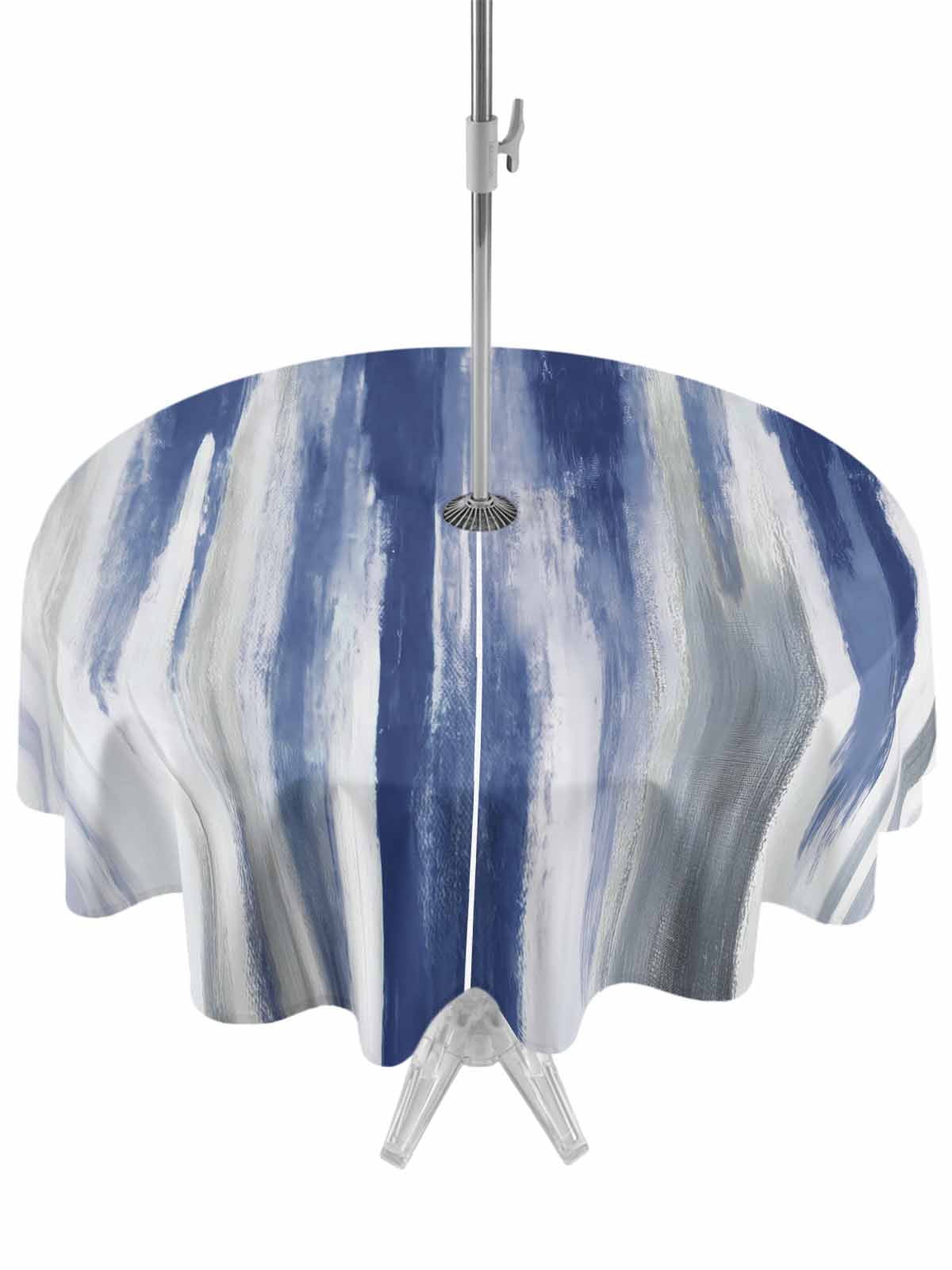 Abstract Grey Round Outdoor Tablecloth with Umbrella Hole Navy Blue ...