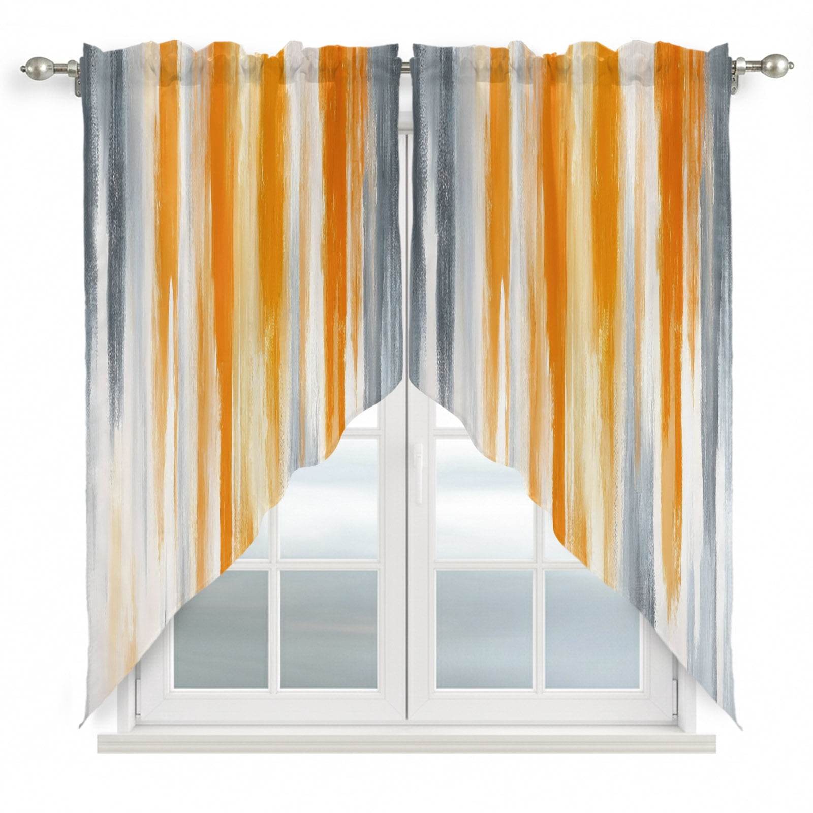Abstract Grey Swag Curtain Valance for Window 2 Panels Orange Mottled ...