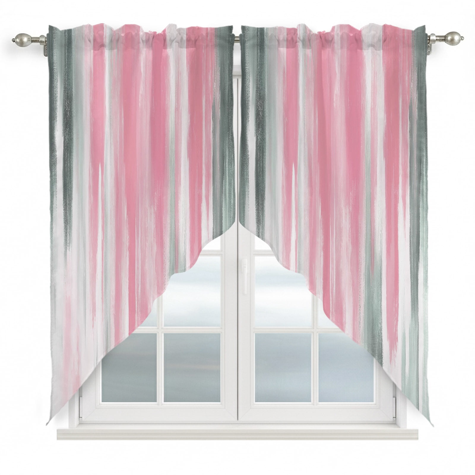 Abstract Grey Swag Curtain Valance for Window 2 Panels Pink Mottled ...