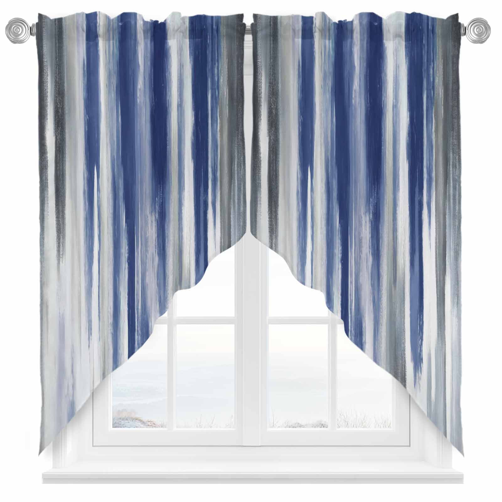 Abstract Grey Swag Curtain Valance for Windows, Navy Blue Mottled ...