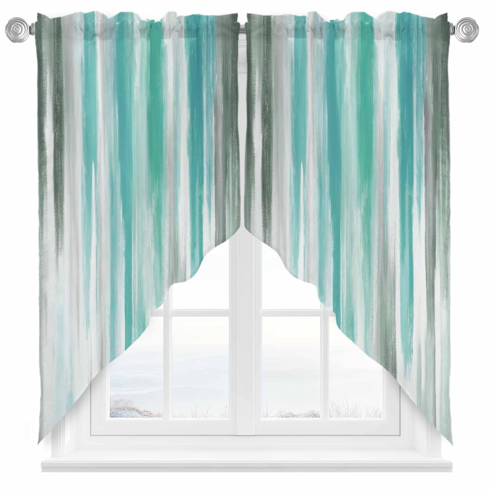 Abstract Grey Swag Curtain Valance for Windows, Teal Green Mottled ...