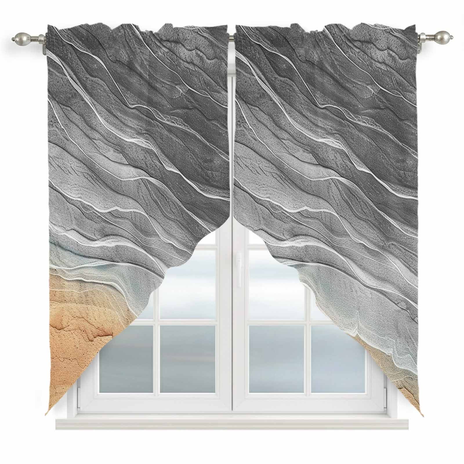 Abstract Grey Swag Valances for Windows 63 inches Long, Ocean Beach ...