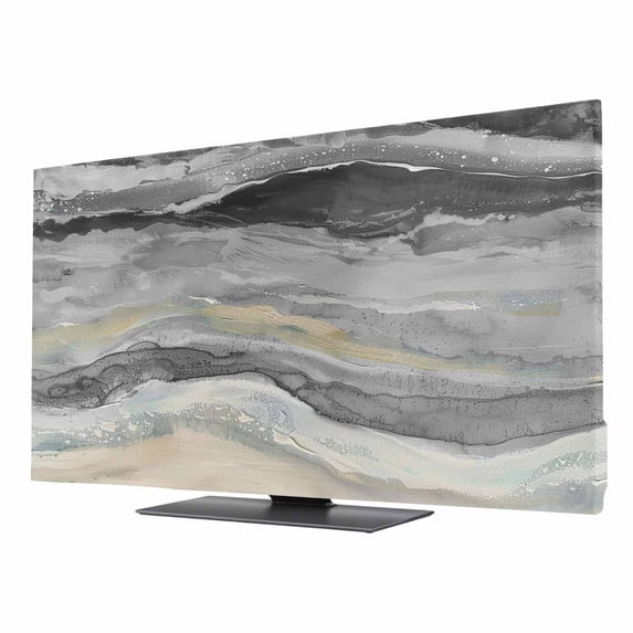 Abstract Grey TV Dust Cover 55 Inch, Gradient Beach Ocean Wave Oil ...