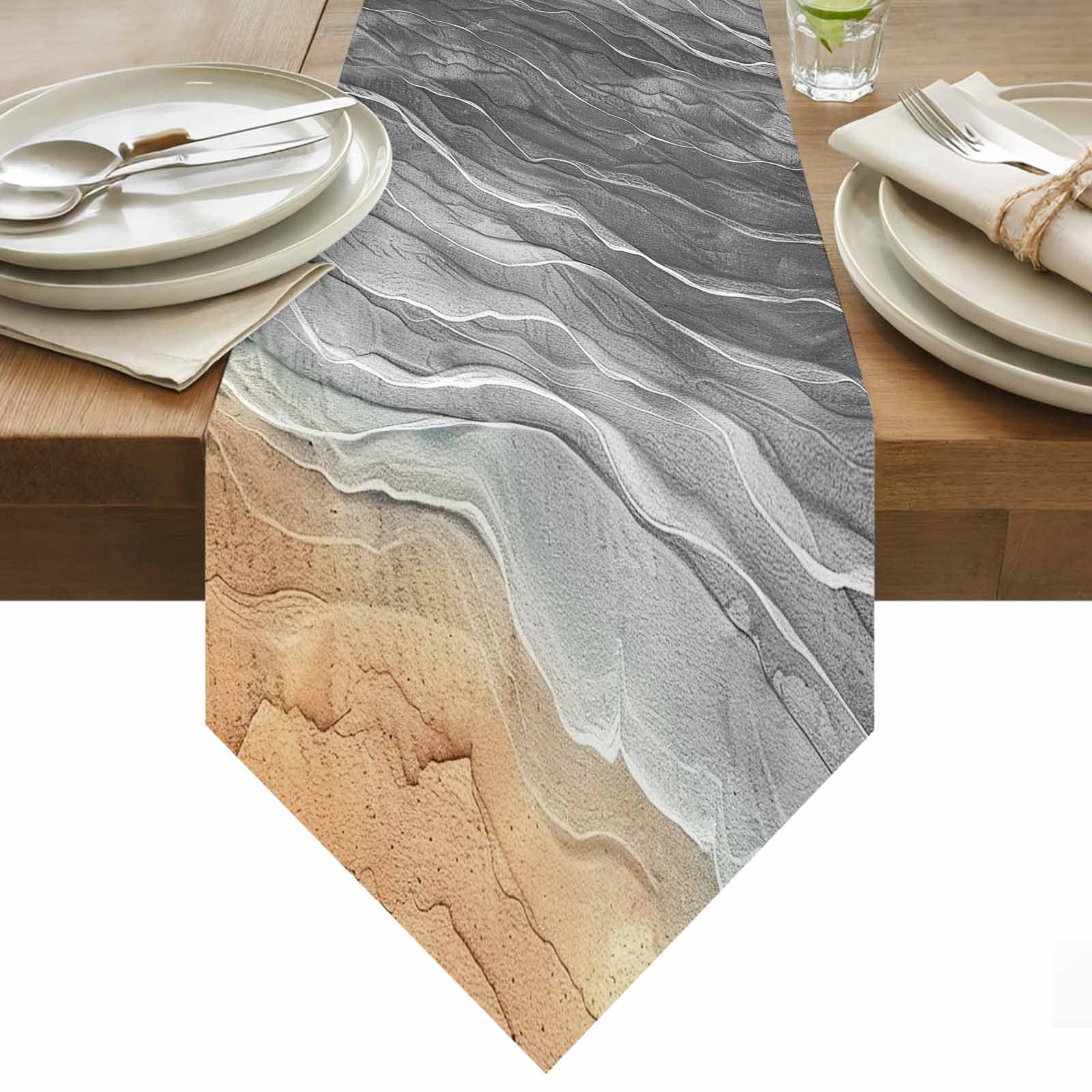 Abstract Grey Table Runner 48 Inches Long Ocean Beach Waves Lines ...