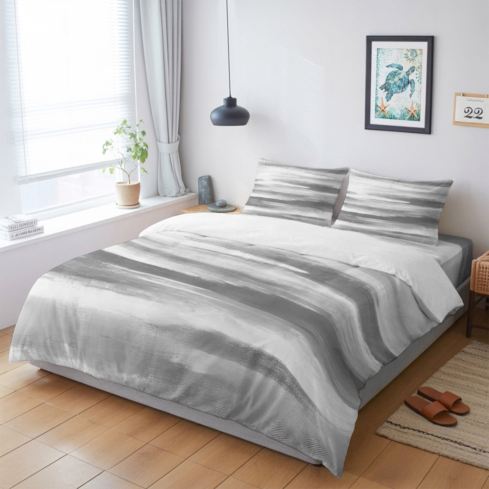 Abstract Grey Texture Pattern King Size Bed Set,Vintage Striped Bedding ...