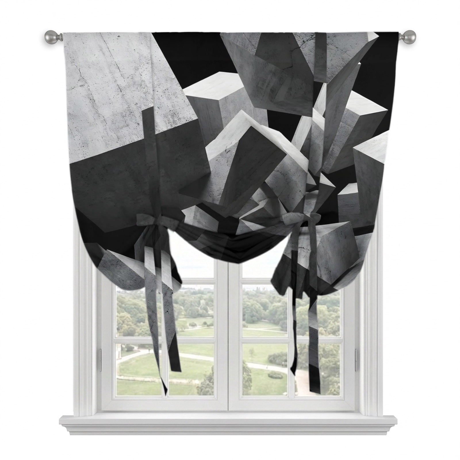 Abstract Grey Tie Up Curtains for Window, Thermal Insulated Balloon ...