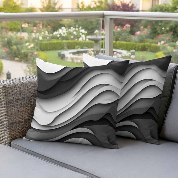 Abstract Grey White Black Waves Waterproof Throw Pillow Covers Set of 2 ...