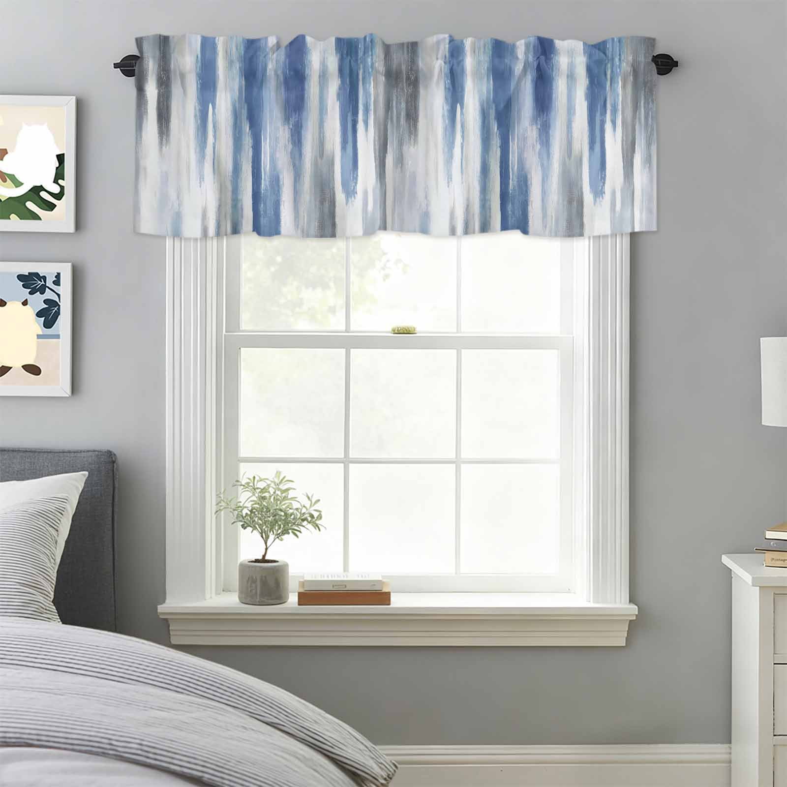 Abstract Grey Window Valance for Kitchen, Blue Mottled Gradient Texture ...