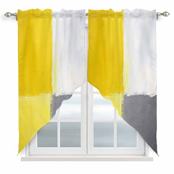 Abstract Grey Yellow Graffiti Swag Curtain Valance for Window 2 Panels ...
