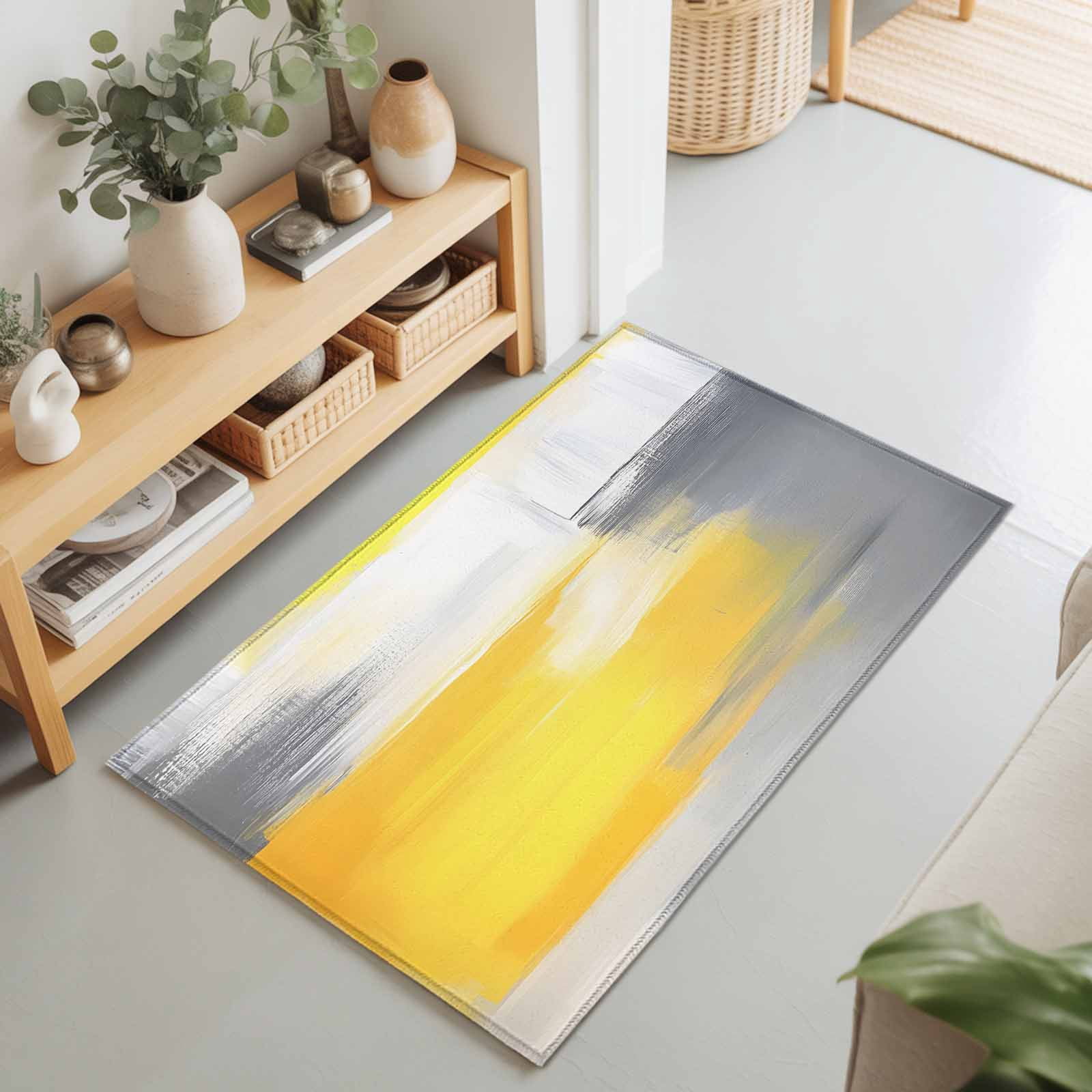 Abstract Grey Yellow Oil Painting Art Rectangle Area Rug 2x3ft,Living ...