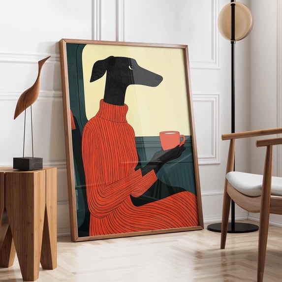Abstract Greyhound Dog And Coffee Portrait Cozy Pet Wall Art Greyhound ...