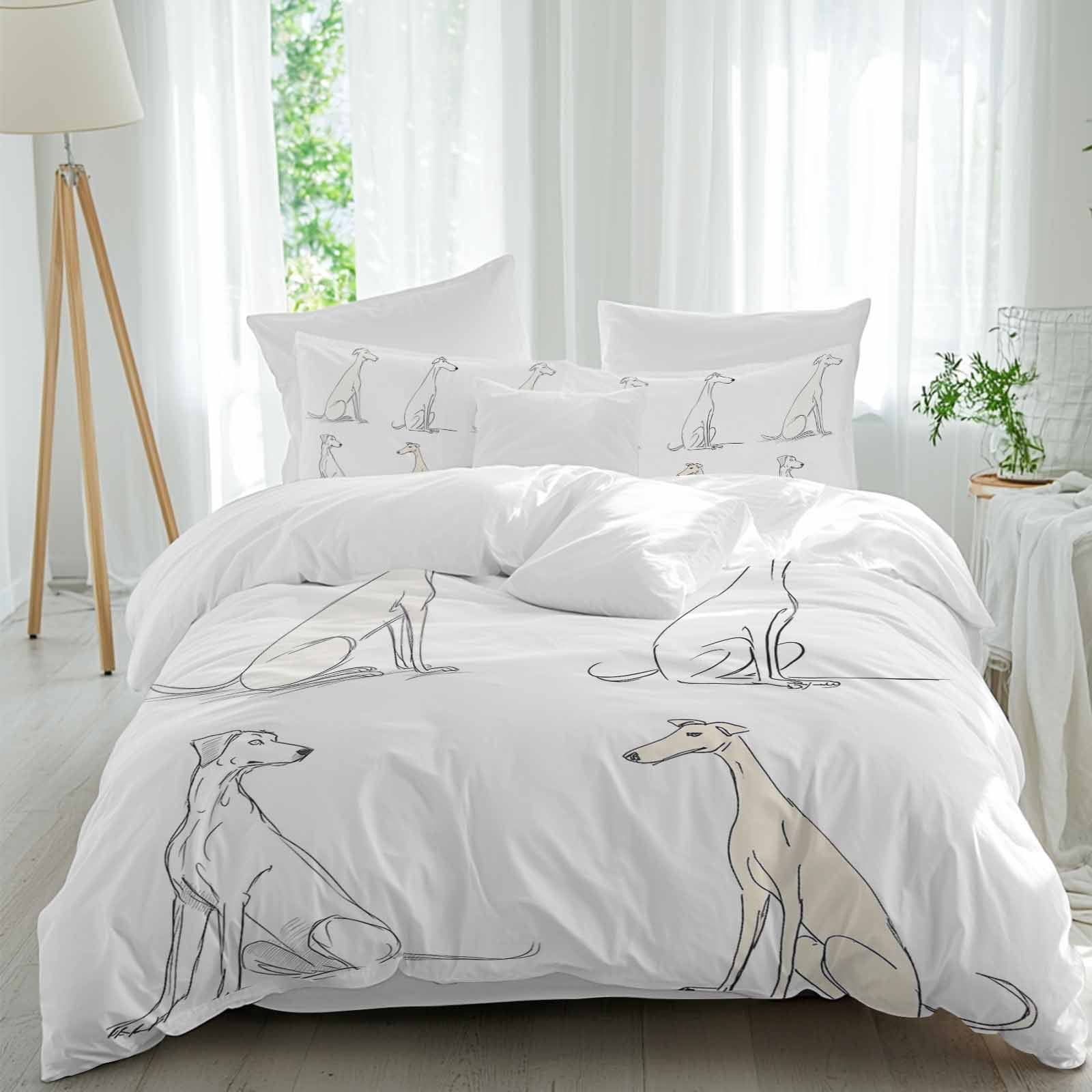 Abstract Greyhound Dog Sketch Queen Size Bed Set,Animal Pattern Line ...