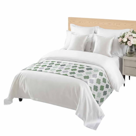 Abstract Grid Bed Runner King Size Boho Green Grey Geometric Medieval ...