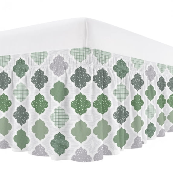 Abstract Grid Bed Skirt Bed Skirts Queen Size 16 Inch Drop, Boho Green ...