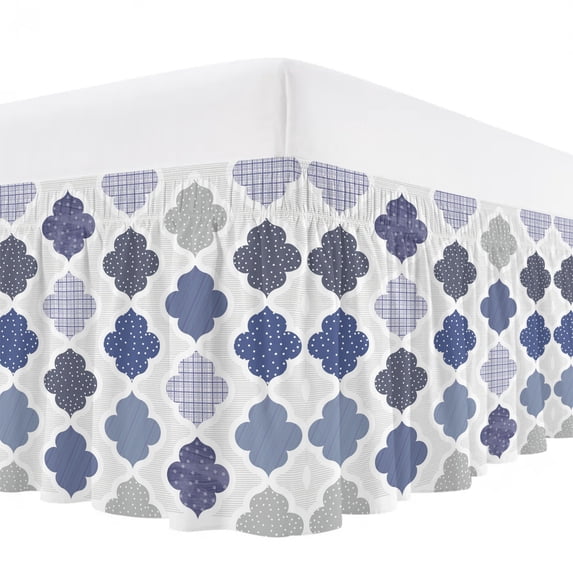 Abstract Grid Bed Skirt California King Size 16 Inch Drop, Boho Blue ...