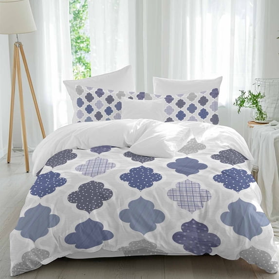 Abstract Grid Bedding Duvet Cover Set Full Size 4 Pieces, Boho Blue ...