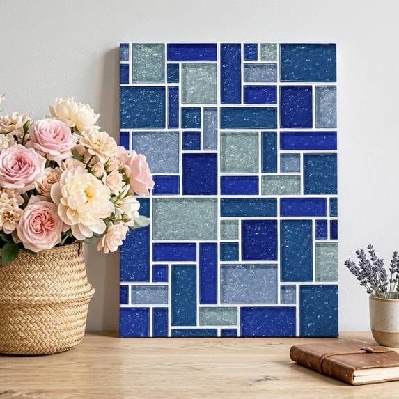 Abstract Grid Canvas Wall Art for Living Room, Minimalist Blue Mint ...