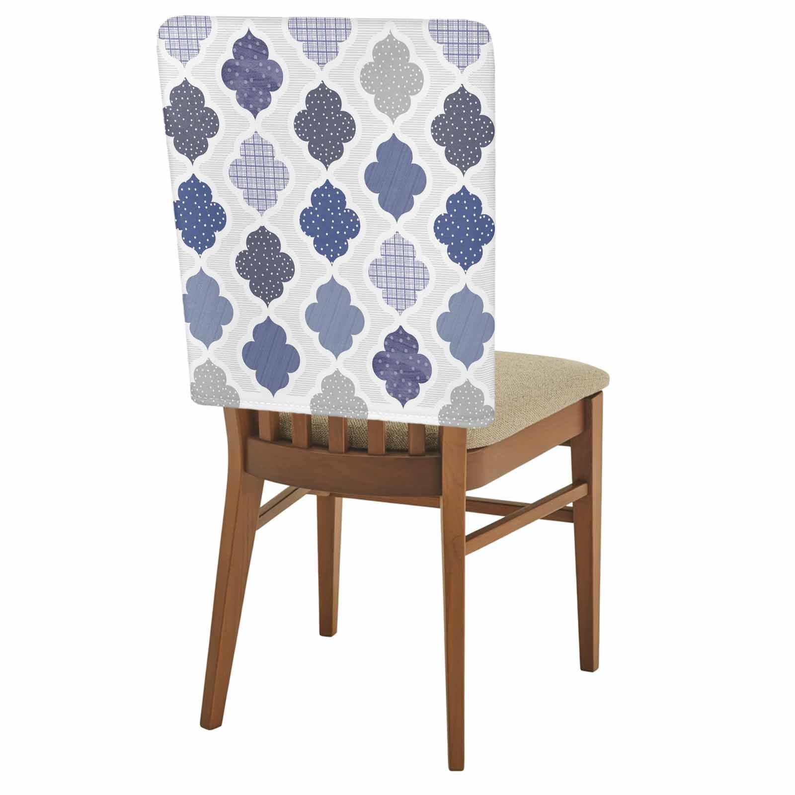 Abstract Grid Chair Back Covers Set of 4, Boho Blue Purple Grey ...