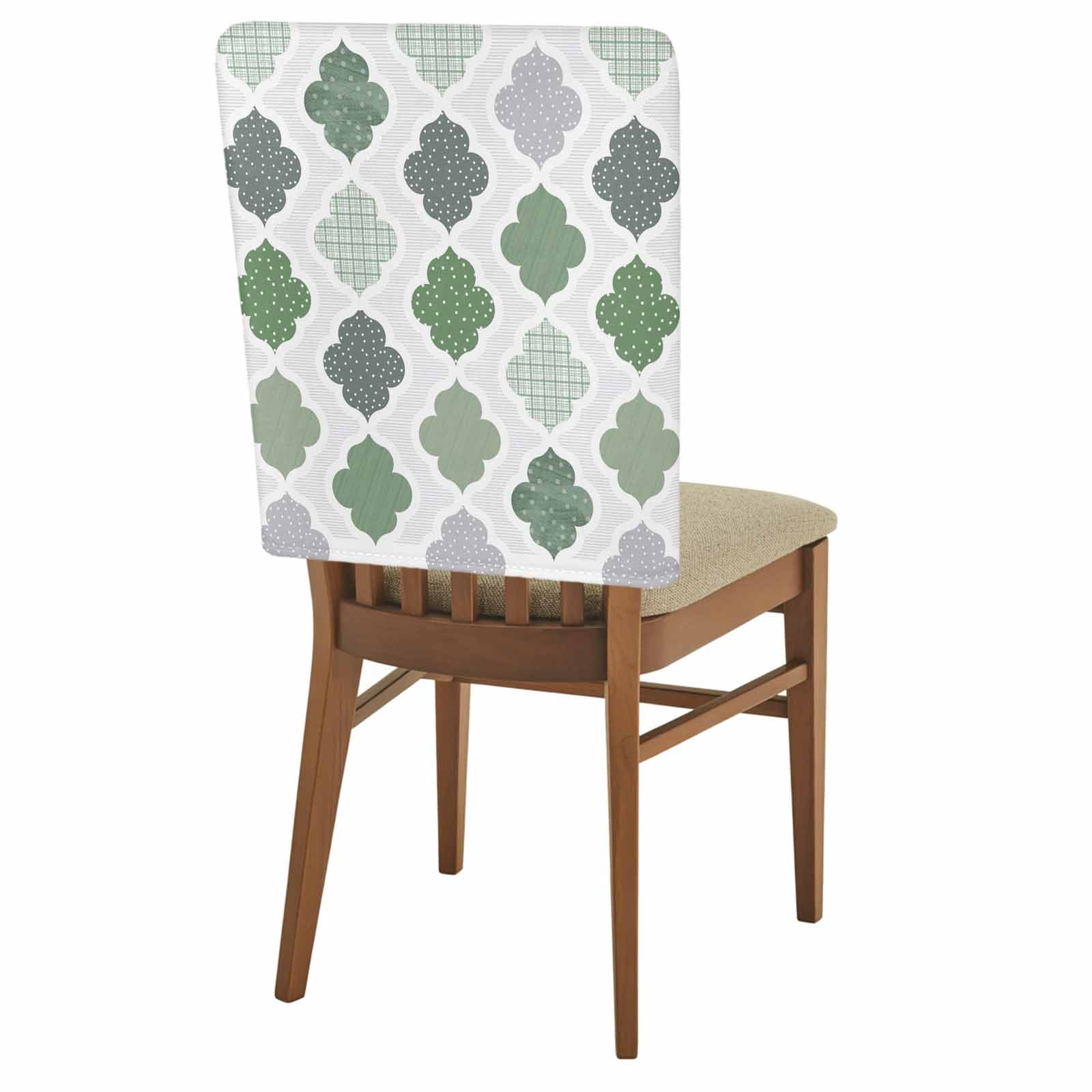 Abstract Grid Chair Back Covers Set of 6, Boho Green Grey Geometric ...
