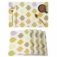 Abstract Grid Cotton Linen Placemats Set of 4, Boho Yellow Grey Green ...